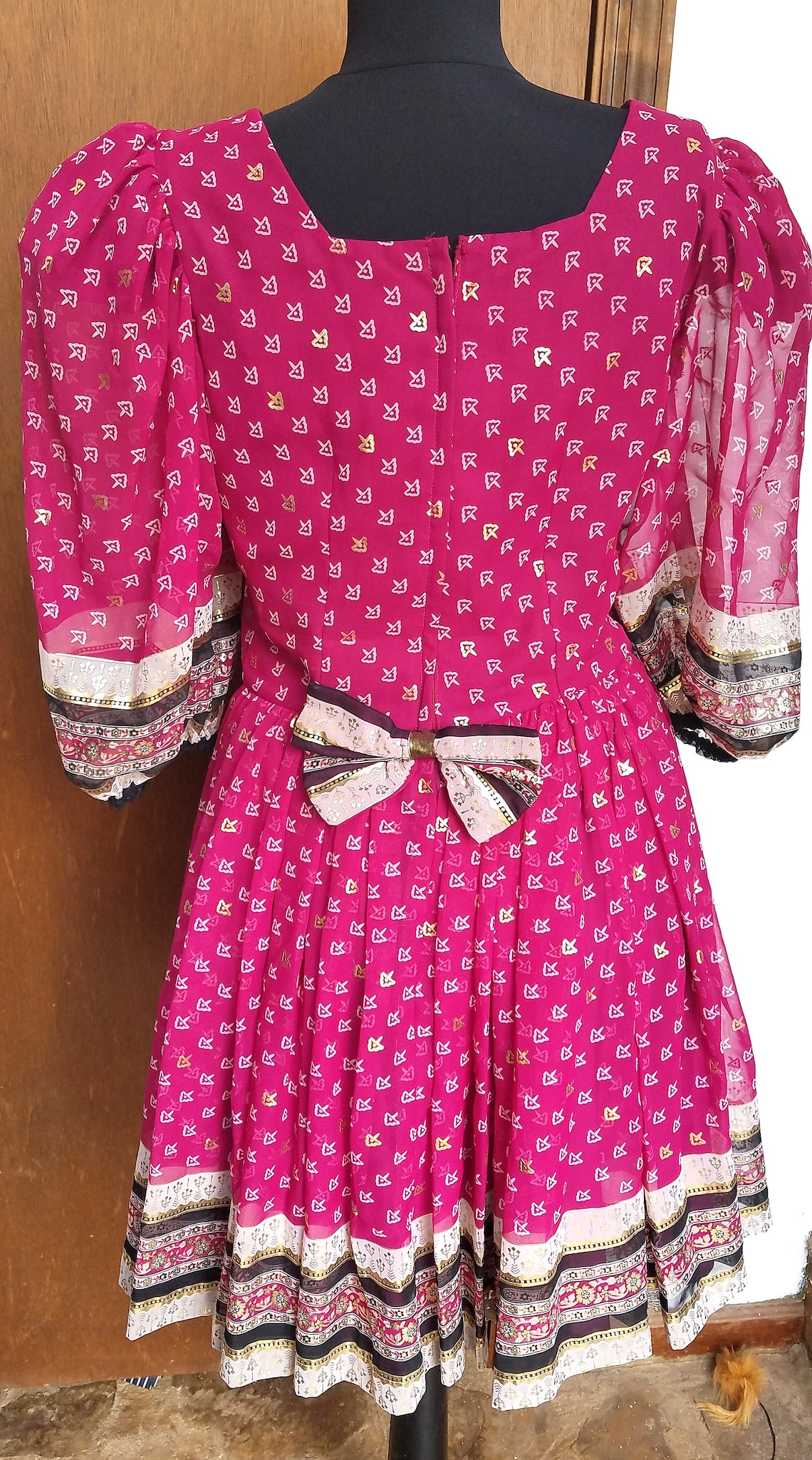 Square Dance Dress with Big Sleeves Crimson and Gold Design | Etsy