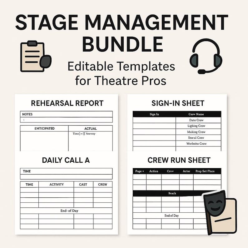 Stage Management Template Bundle - Digital Theatre Cue Sheets, Daily ...