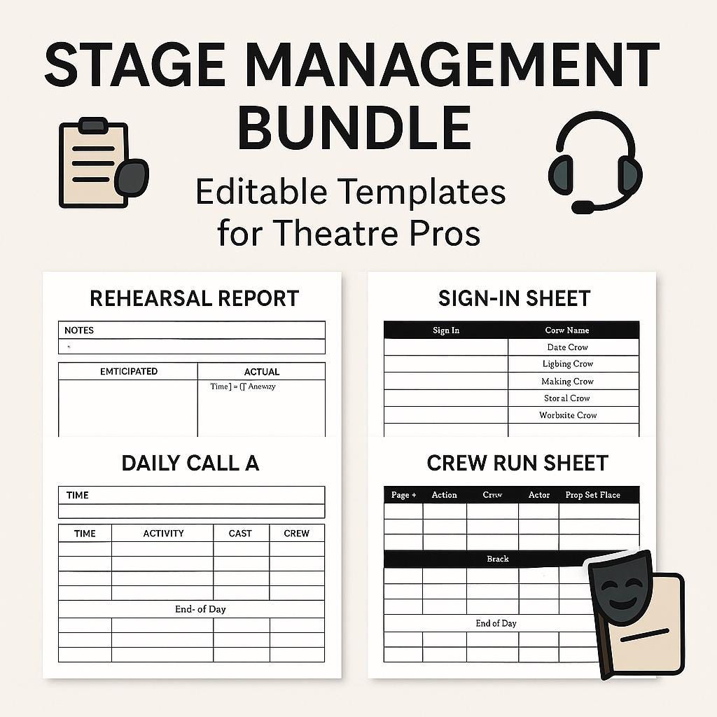 Stage Management Template Bundle - Digital Theatre Cue Sheets, Daily ...