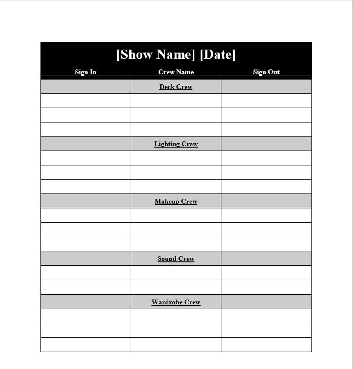 Stage Management Template Bundle - Digital Theatre Cue Sheets, Daily ...