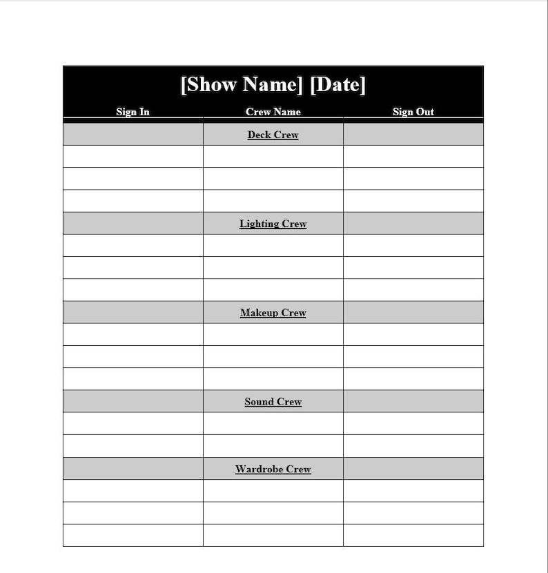 Stage Management Template Bundle - Digital Theatre Cue Sheets, Daily ...
