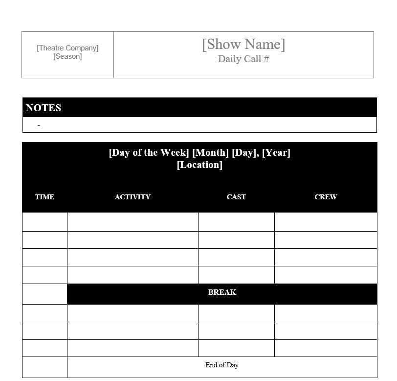 Stage Management Template Bundle - Digital Theatre Cue Sheets, Daily ...