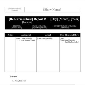 Stage Management Template Bundle - Digital Theatre Cue Sheets, Daily ...