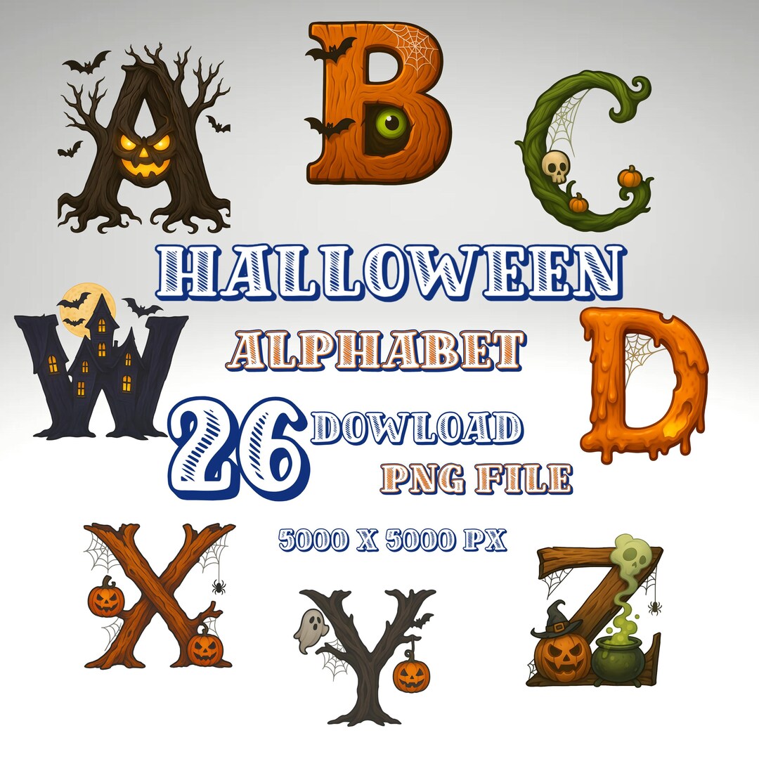 Halloween Alphabet A-Z PNG | Spooky Clipart Letters | 5000x5000px ...