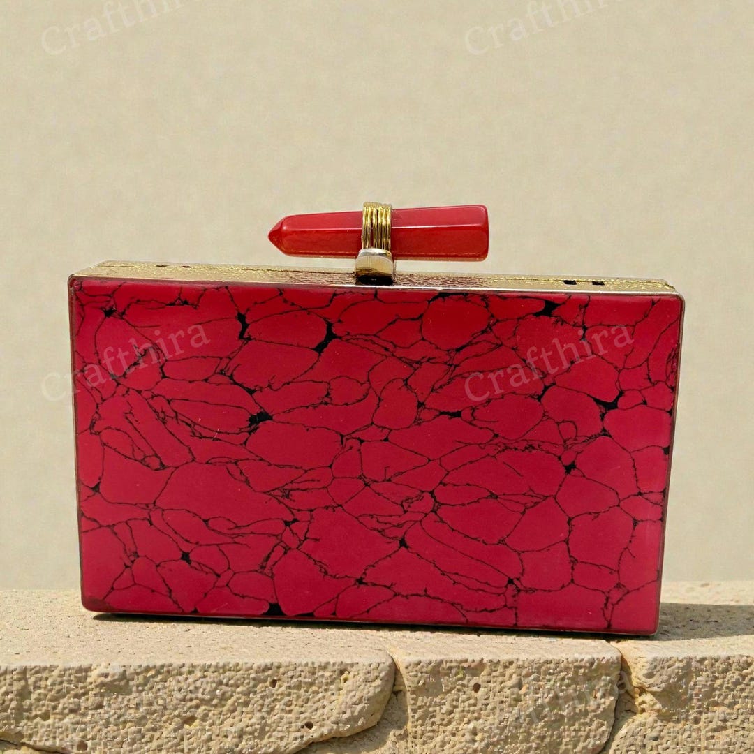 Indian Red Stone Clutch Purse | Luxury Designer Bridal Clutch Handbag ...