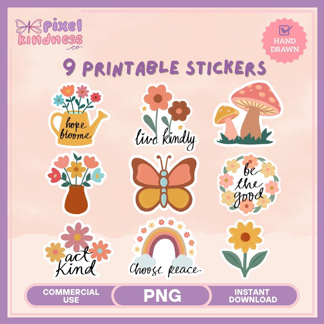 Cute Floral Printable Stickers PNG, Inspirational Sticker Png, Cut ...