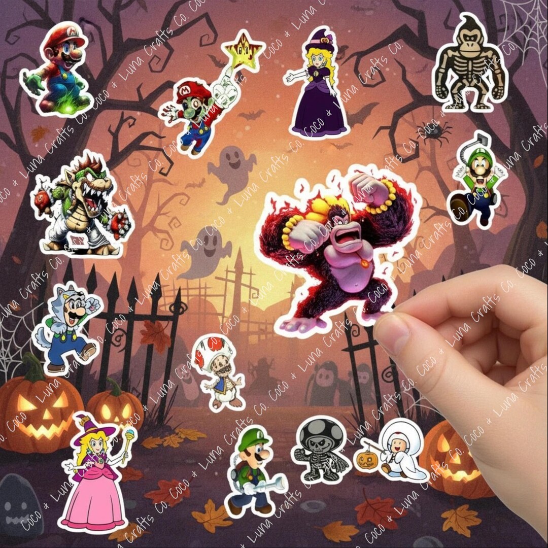Halloween Red Hat Plumber and Friends-character Sticker Pack-48pc Set ...