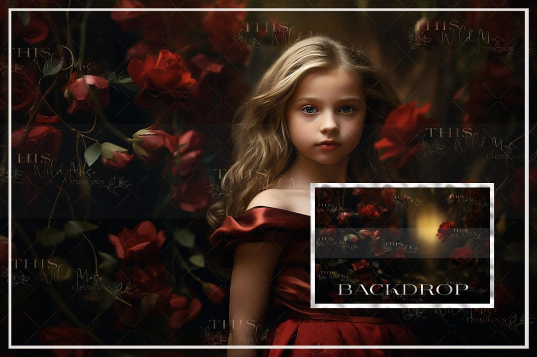 Dark Floral Portrait Digital Background, Rose Garden, Red Roses, Rose ...