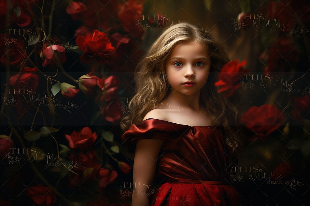 Dark Floral Portrait Digital Background, Rose Garden, Red Roses, Rose ...