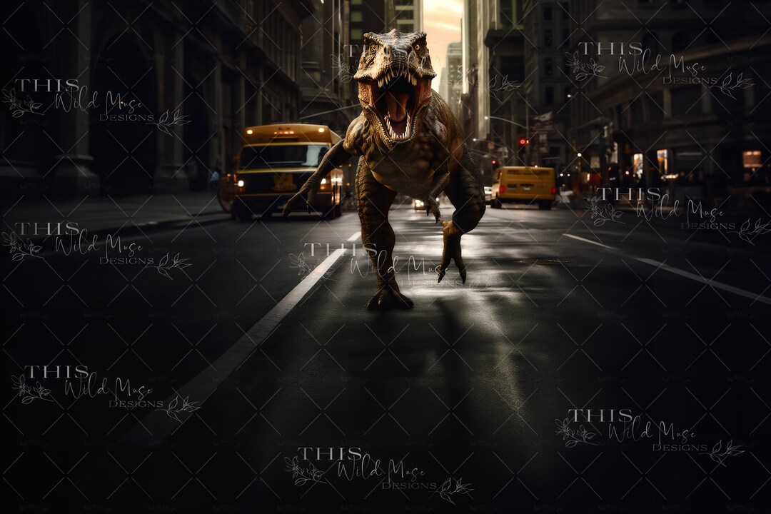 T-rex Digital Backdrop, Tyrannosaurus on the Loose, T-rex in the City ...