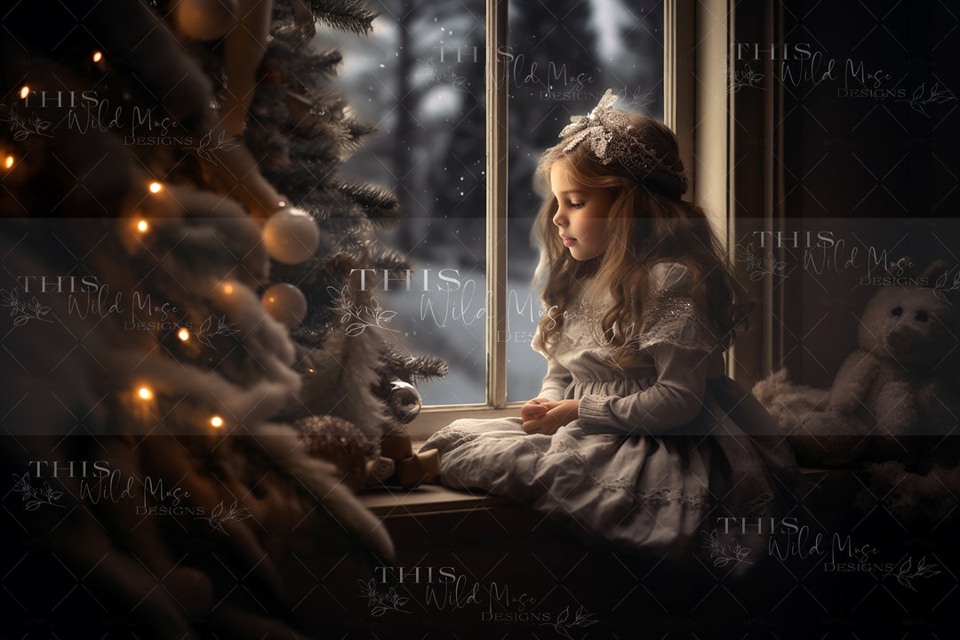 Vintage Christmas Window Digital Background, Christmas Window Backdrop ...