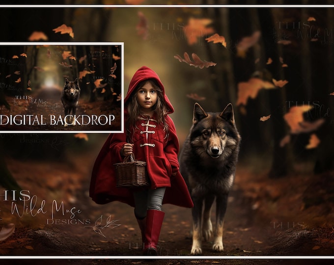 Little Red Riding Hood Digital Background, Wolf, Fall, Autumn, Red ...