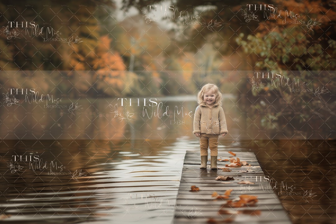 Fall Lake Dock Digital Backdrop, Early Fall, Lake, Pond, Dock Digital ...