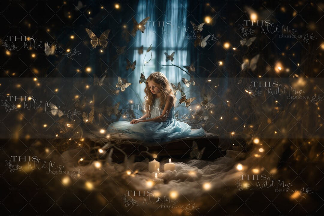 Butterfly Fantasy Digital Backdrop, Magical Lights Digital Background ...