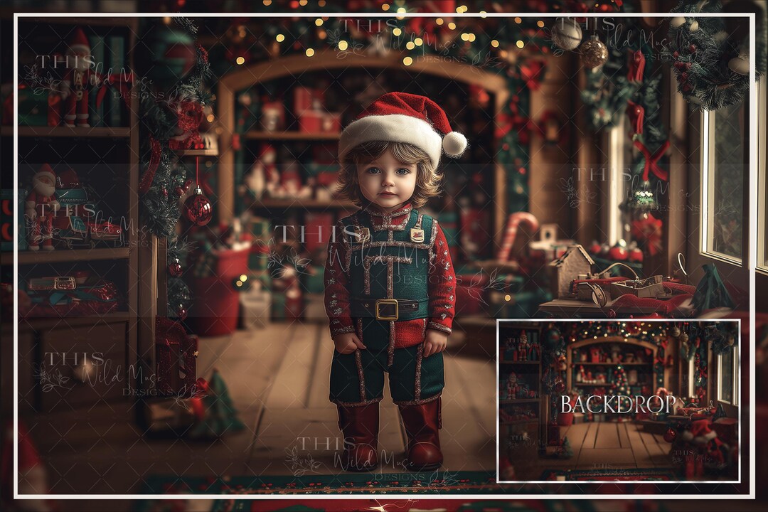 Christmas Elf Digital Backdrop, Santa's Workshop, Festive Christmas ...