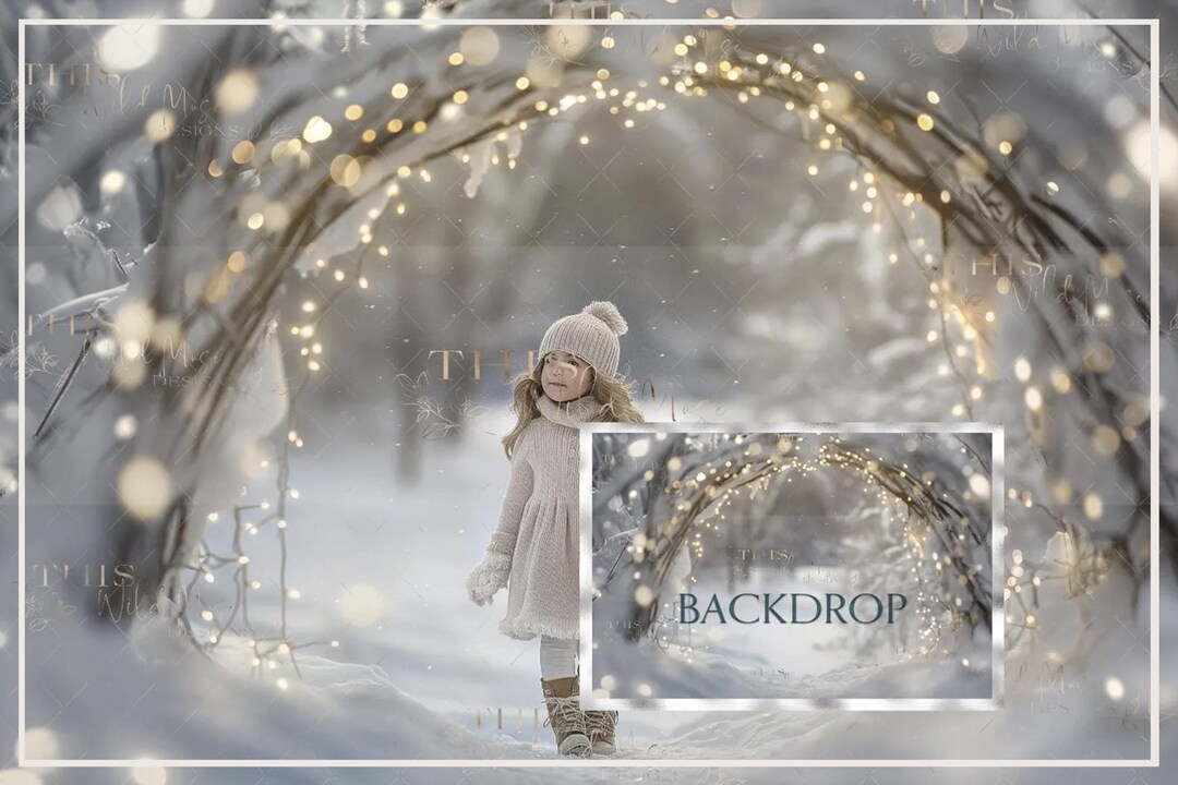 Holiday Digital Background, Snow, Christmas Light Arch, Soft Light ...