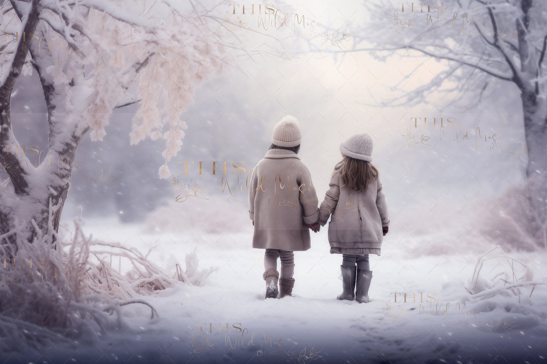 Snow Path Scene Digital Background, Winter, Snow, Snow Covered Trees ...