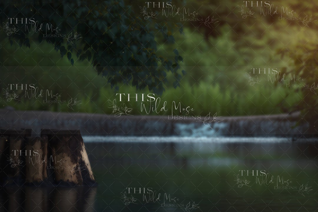 Summer Digital Backdrop, Fishing Pond, Summer, Waterfall, Pond, Tree ...