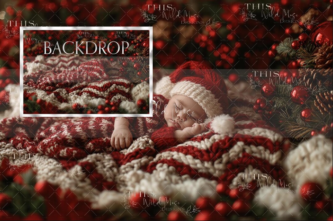 Newborn Christmas Digital Backdrop, Red and White Knit Blanket ...