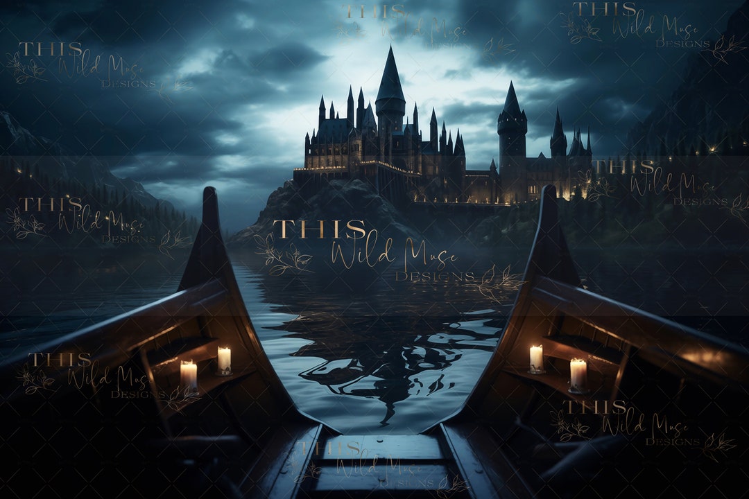Nighttime Ferry Ride Digital Background, Magic Castle of Wizards, Night ...