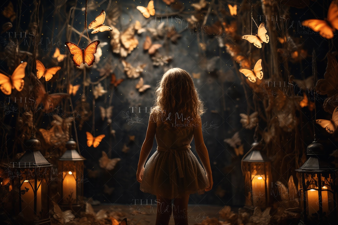 Butterfly Fantasy Digital Backdrop, Magical Lights Digital Background ...