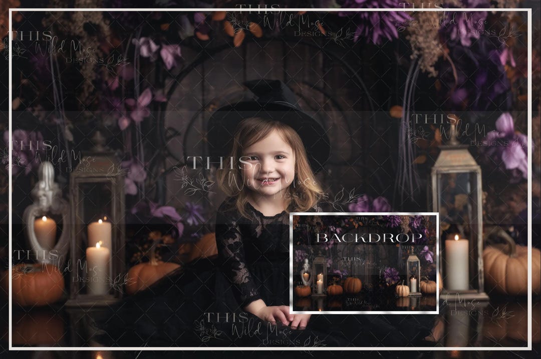 Halloween Studio Digital Backdrop, Halloween Florals, Pumpkins ...