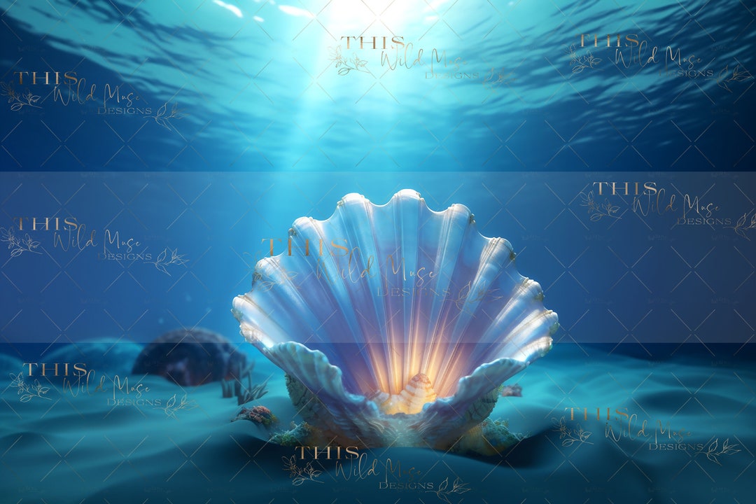 Mermaid Digital Backdrops, 2 Mermaid Seashell Under the Sea Digital ...