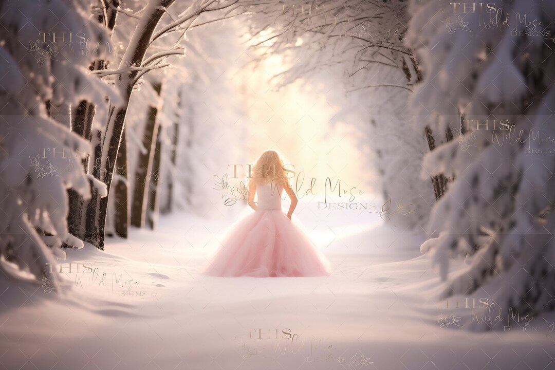 Snow Path Scene Digital Background, Winter, Snow, Snow Covered Trees ...