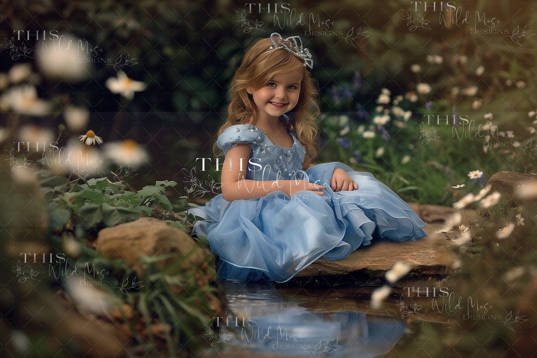 Spring Digital Background, Stone Garden Pond, Flowers, Blooming Bushes ...