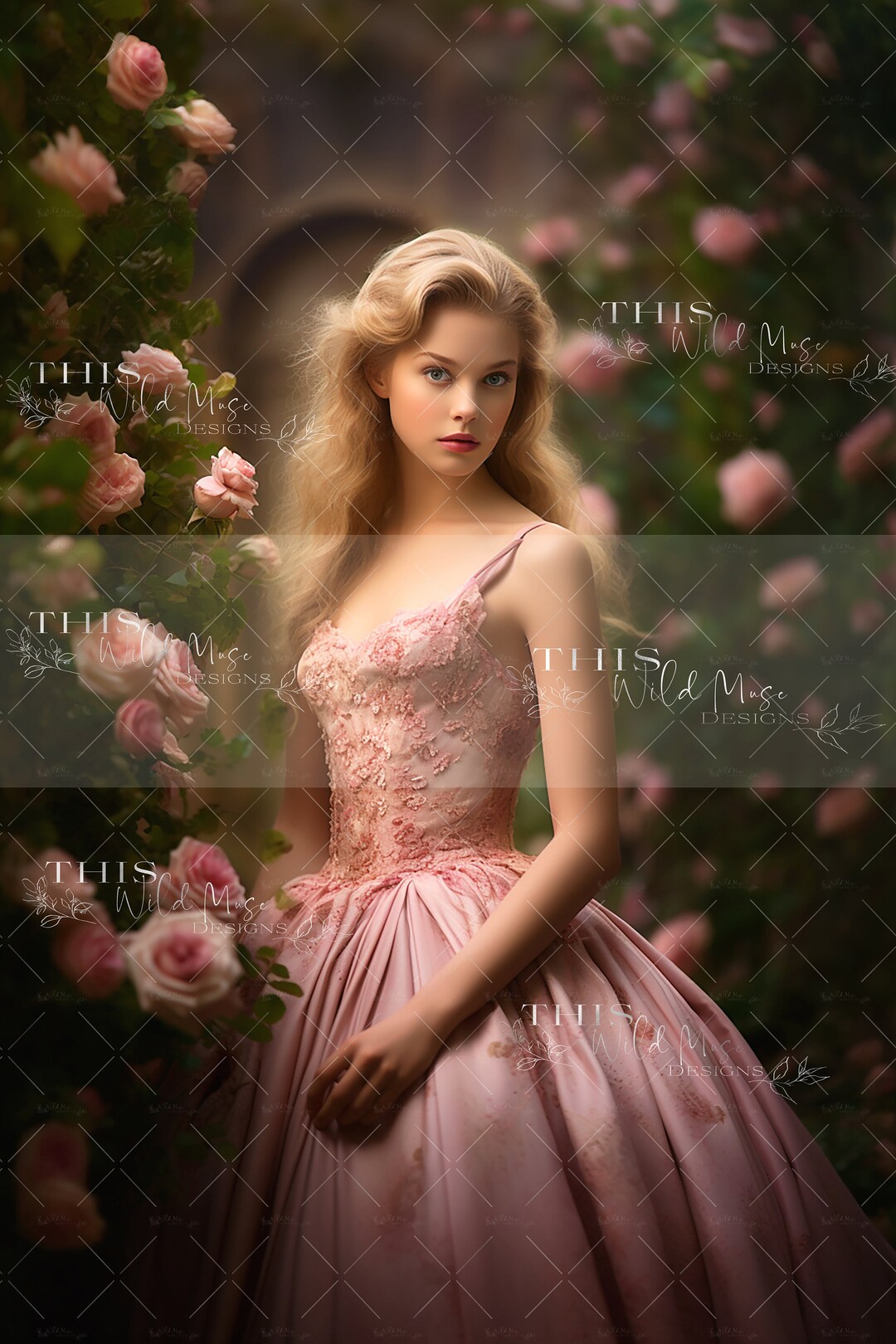Rose Garden Digital Backdrop, Pink Roses, Flower Garden, Garden Path ...