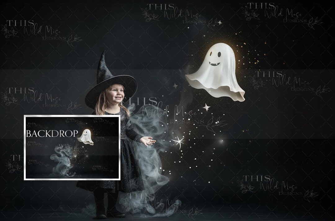 Halloween Studio Digital Backdrop, Cute Little Ghost, Magical Smoke ...