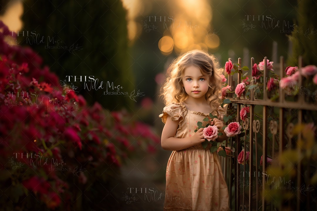 Summer Rose Garden Digital Background, Roses, Pink Roses, Garden Path ...