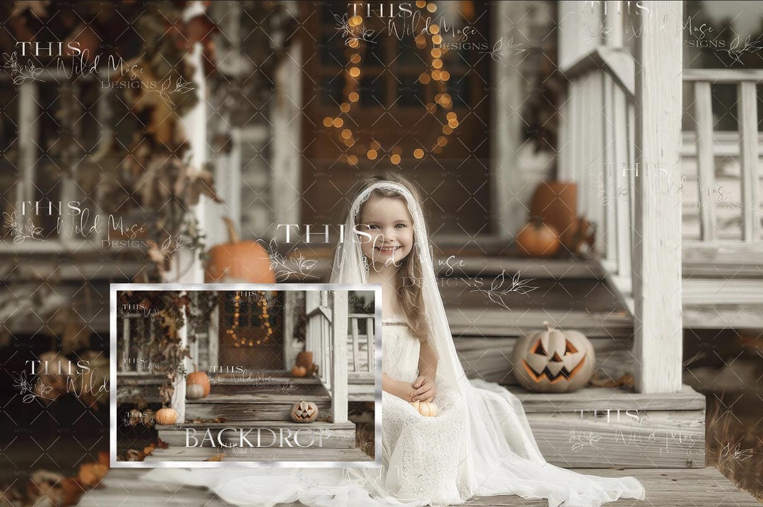 Halloween Digital Backdrop, Halloween, Rustic Fall Porch, Front Door ...