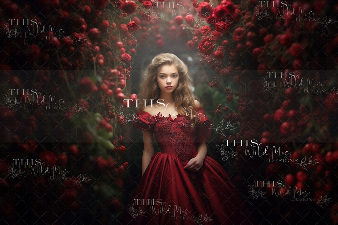 Red Harvest Garden Digital Backdrop, Portrait Background, Dramatic Red ...