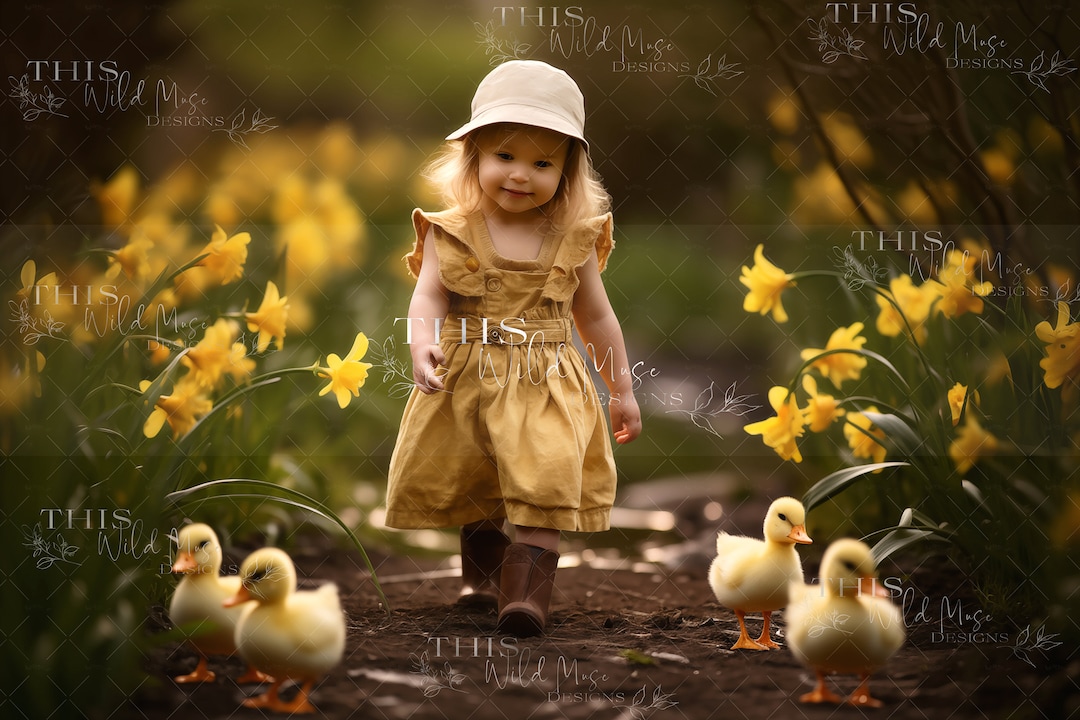 Spring Digital Background, Daffodil Path Digital Backdrop, Spring ...
