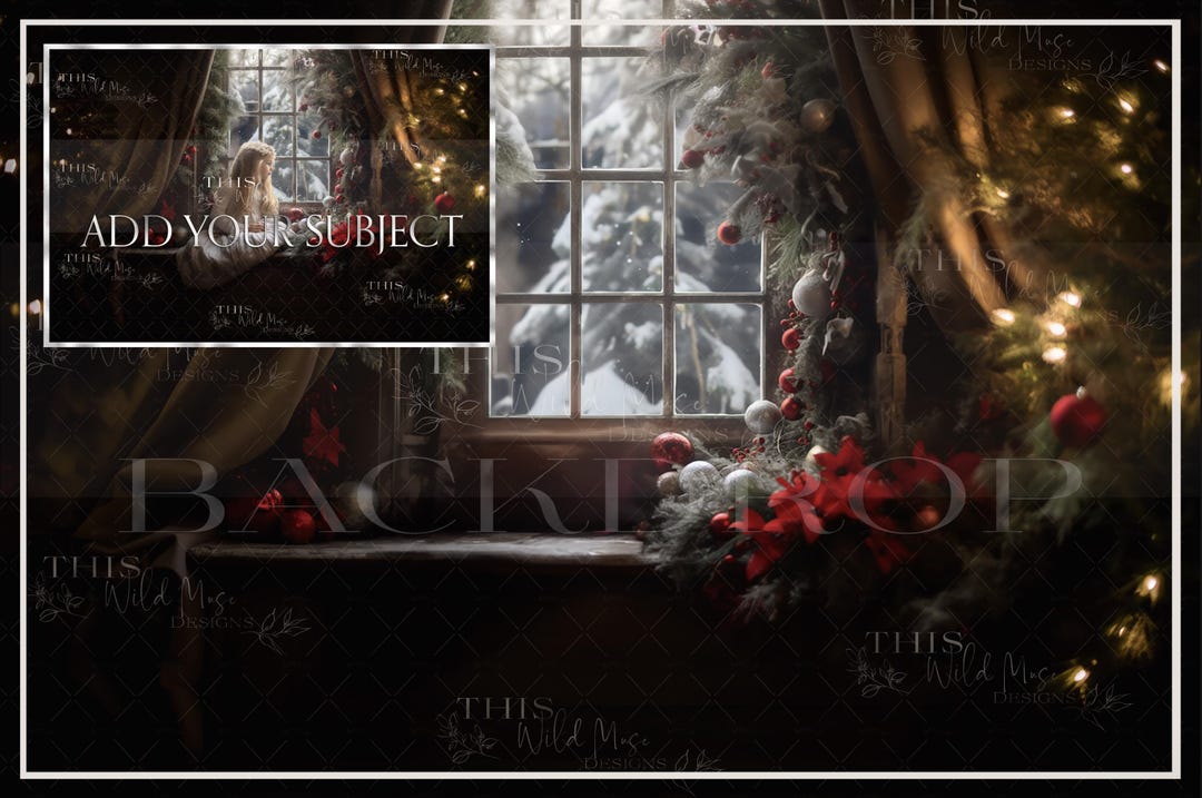 Vintage Christmas Window Digital Background, Christmas Window Backdrop ...