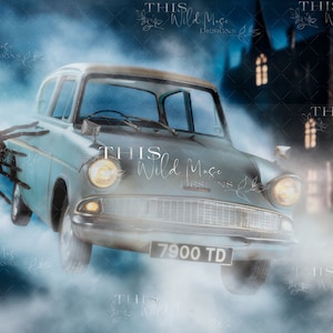 A Magic Flying Car Ride Digital Backdrop, Flying Car, Spider, Fog ...