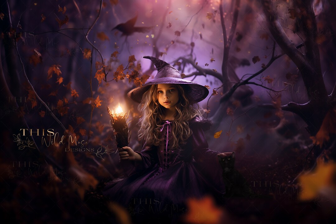Witchy Woods Digital Backdrop, Halloween Digital Backdrop, Halloween ...