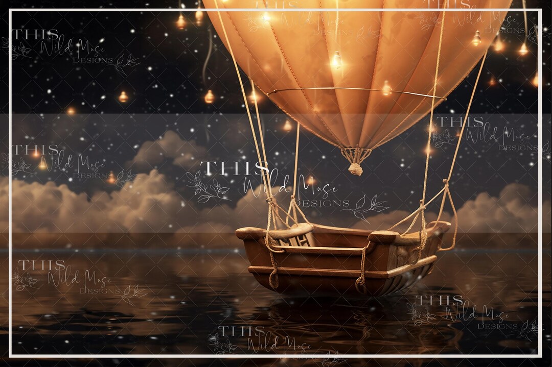Hot Air Balloon Voyage Digital Backdrop, Hot Air Balloon, Starry Night ...
