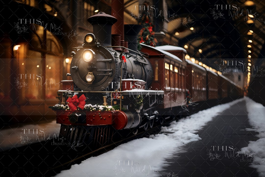 Holiday Train Station Digital Backdrop, Christmas Digital Backdrop ...
