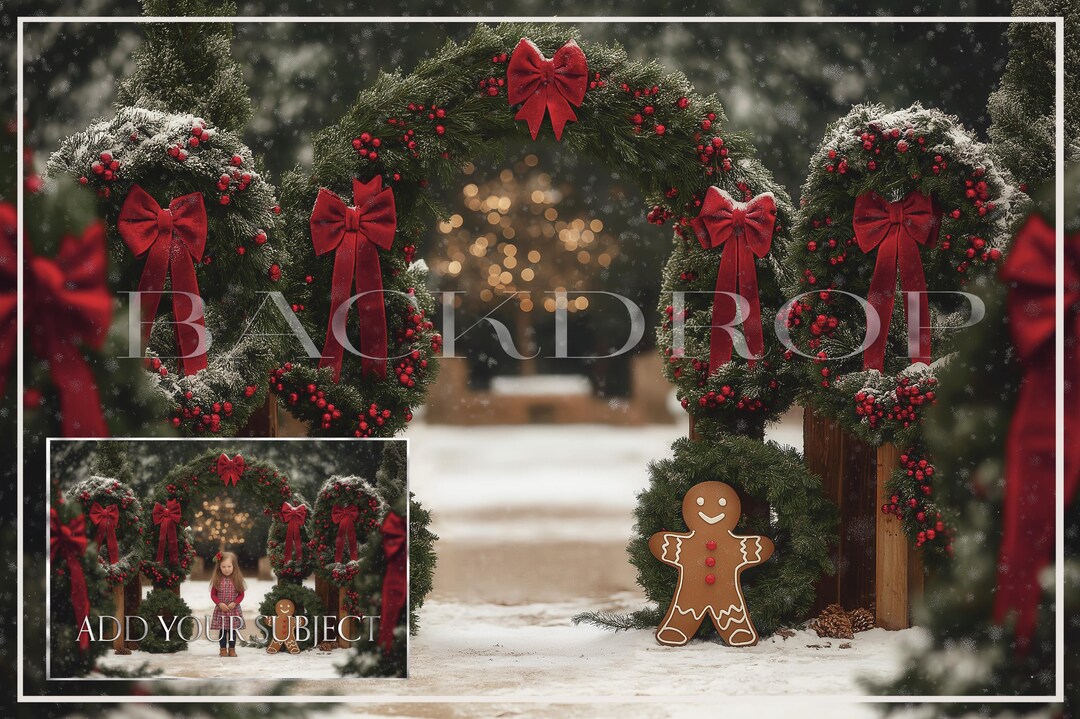 Christmas Tree Lot Digital Backdrop, Christmas Arch, Holiday Wreaths ...