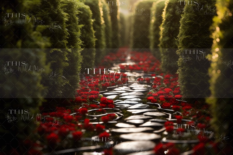 Alice in Wonderland Digital Backdrop, Hedge Maze, Red Roses, Fantasy ...