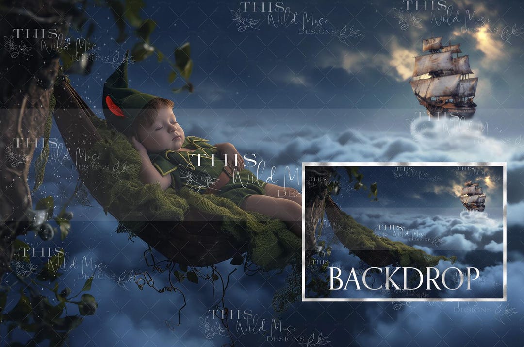 Neverland Dreams Digital Backdrop, Tree, Fairy Sparkle, Pirate Ship ...