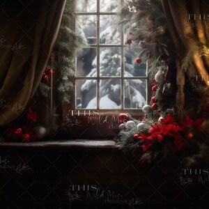 Vintage Christmas Window Digital Background, Christmas Window Backdrop ...