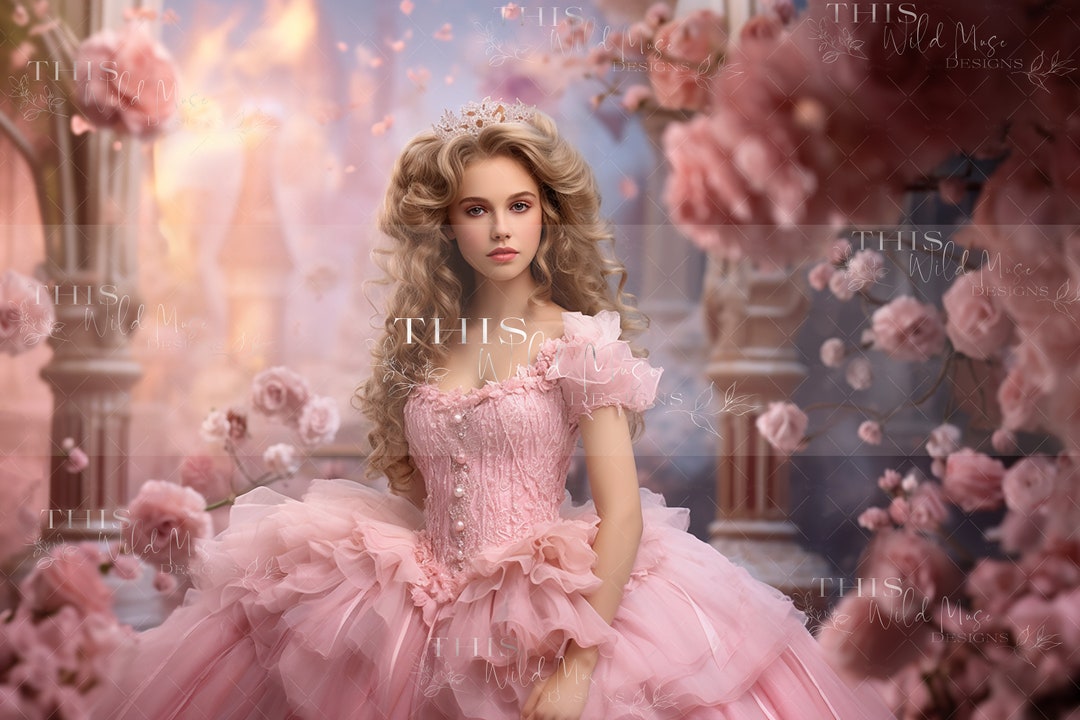 Princess Pink Flower Castle Digital Background, Pink, Flowers, Princess ...