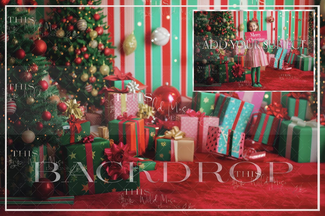 Christmas Studio Digital Backdrop, Vibrant Holiday Studio Digital ...
