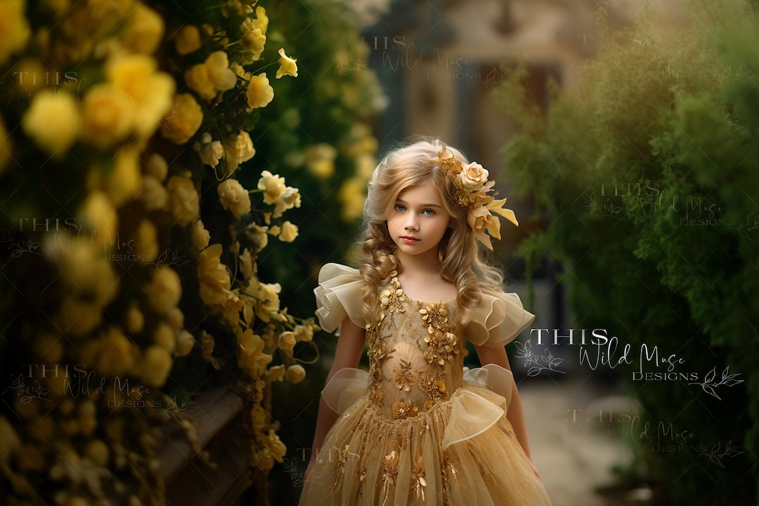 Yellow Rose Garden Digital Backdrop, Roses, Yellow Flowers, Flower ...