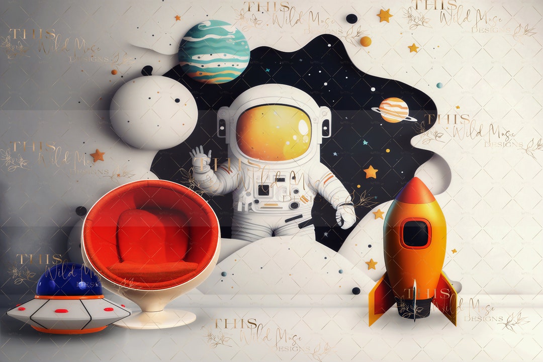 Astronaut Space Room Digital Backdrop, Astronaut Wall Mural, Space ...