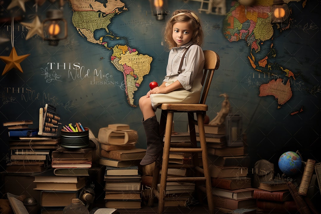 Back to School Digital Background, School, Books, Map, Studio Portrait ...