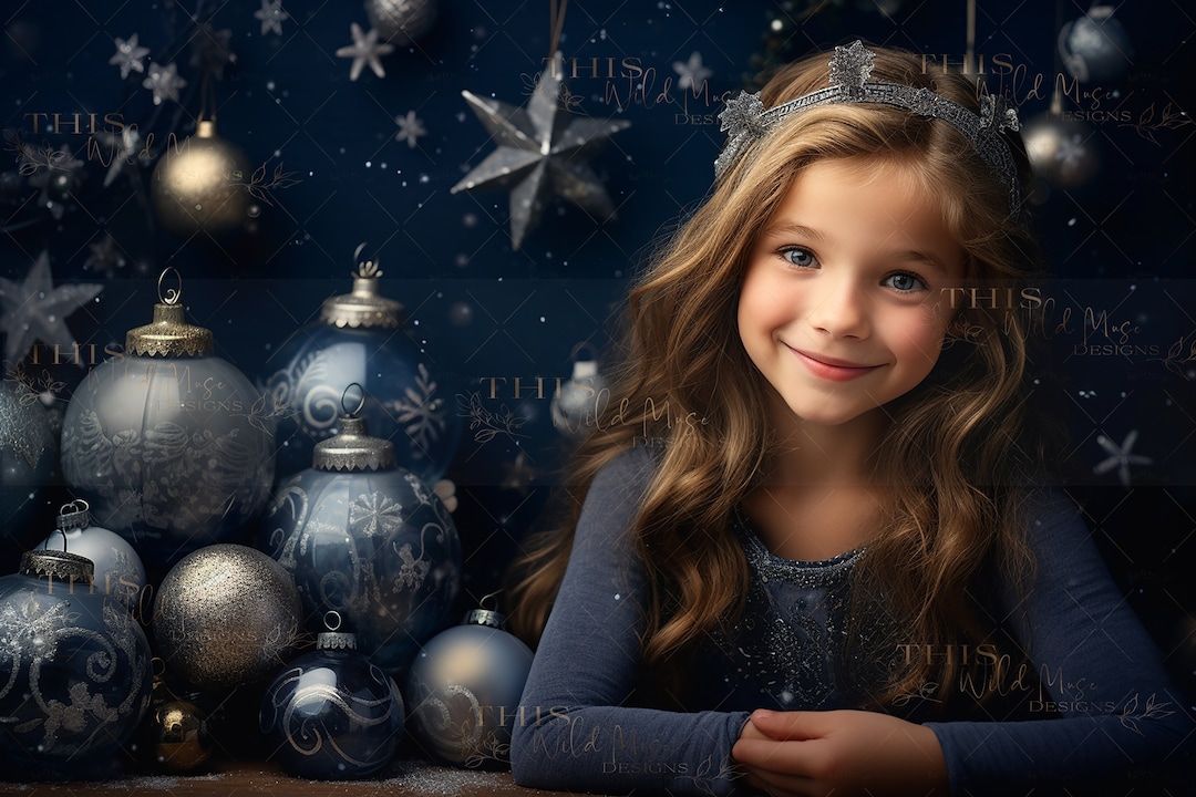 Christmas Studio Portrait Digital Background, Christmas Blue Backdrop ...
